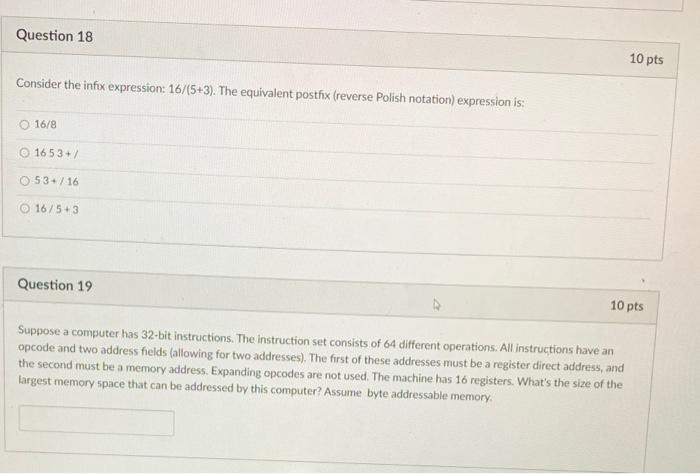 Solved Question 18 10 pts Consider the infix expression: | Chegg.com