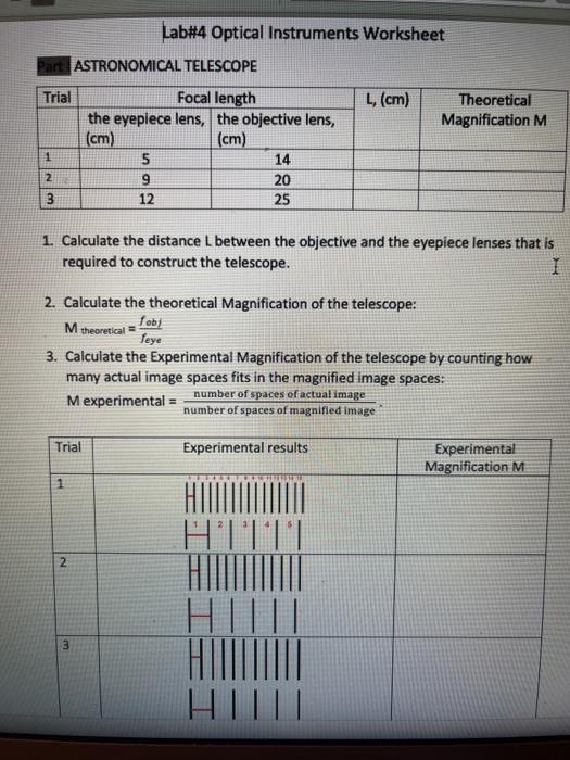 Solved Lab#4 Optical Instruments Worksheet Part ASTRONOMICAL | Chegg.com