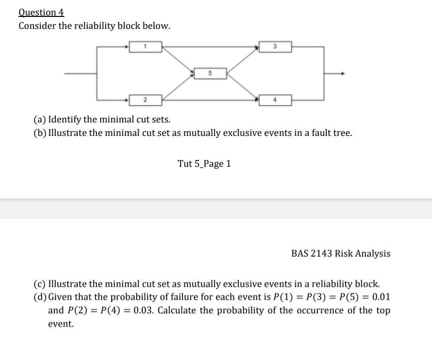 Solved Question 4 Consider the reliability block below. (a) | Chegg.com