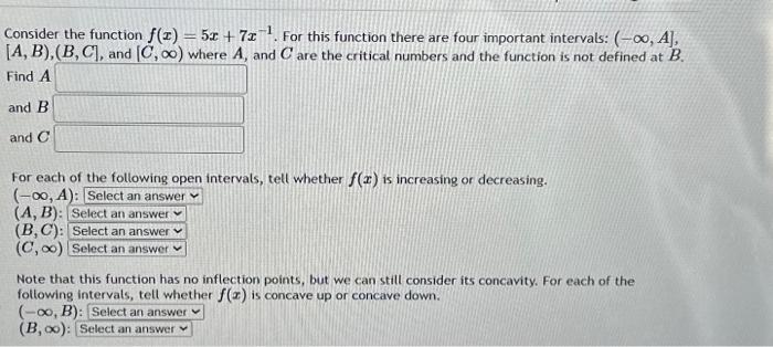 Consider the function f(x) = 5x + 7x¯ For this | Chegg.com