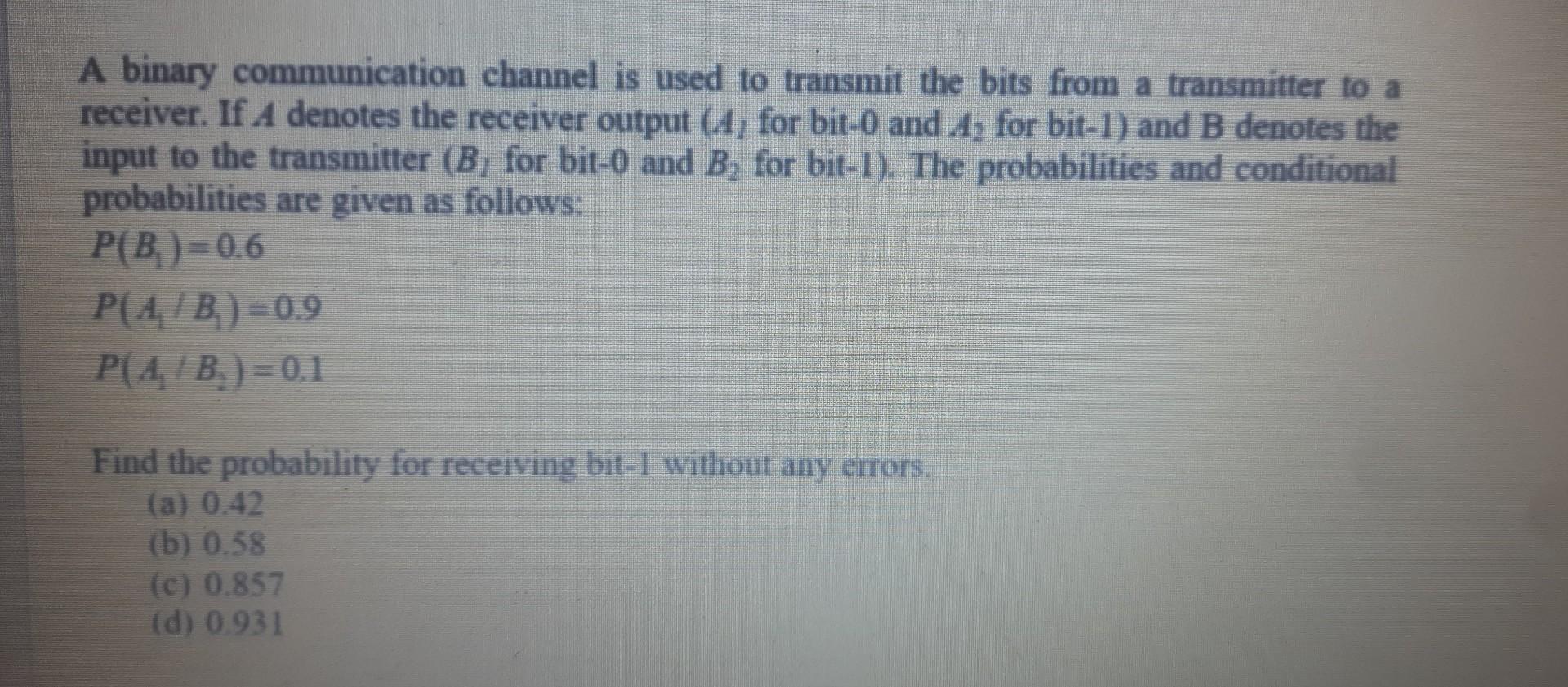 Solved A binary communication channel is used to transmit | Chegg.com