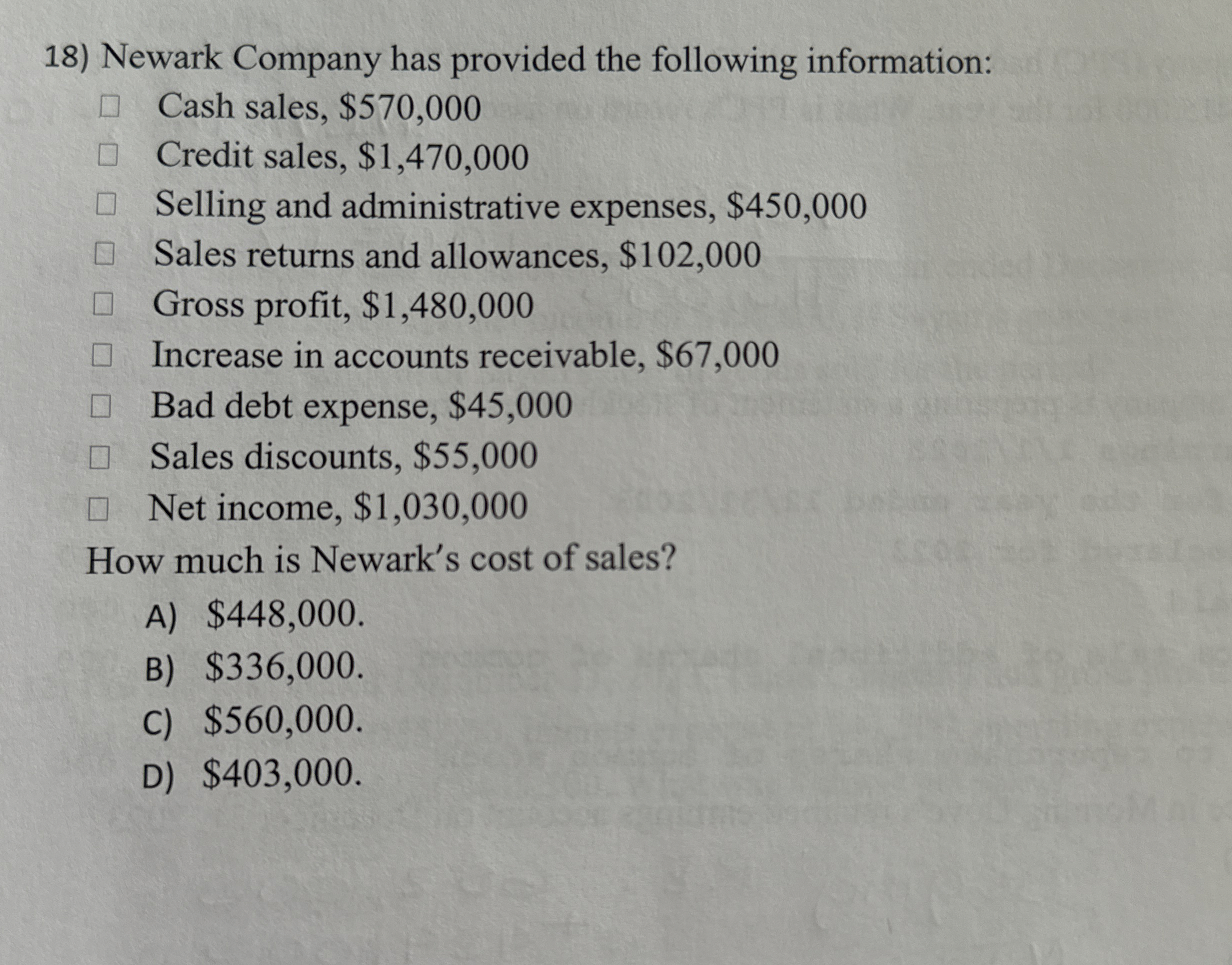 Solved Newark Company has provided the following | Chegg.com