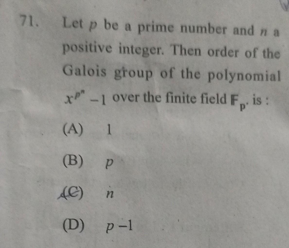 Solved 71. Let p be a prime number and n a positive integer. | Chegg.com