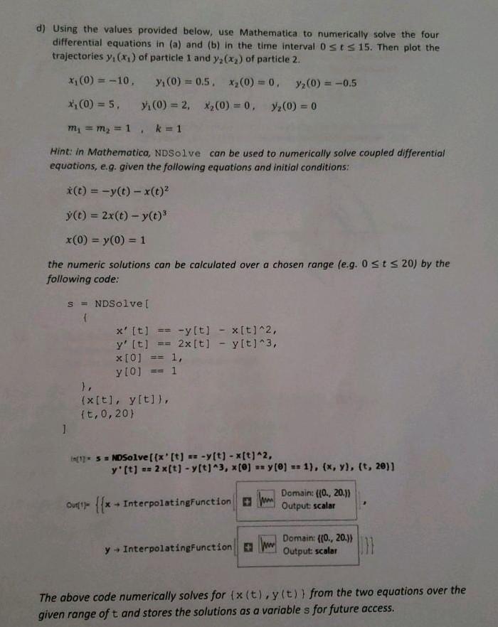 Solved d) Using the values provided below, use Mathematica | Chegg.com