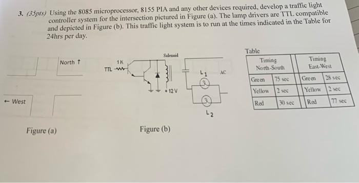 Solved 3. (35pts) Using the 8085 microprocessor, 8155 PIA | Chegg.com