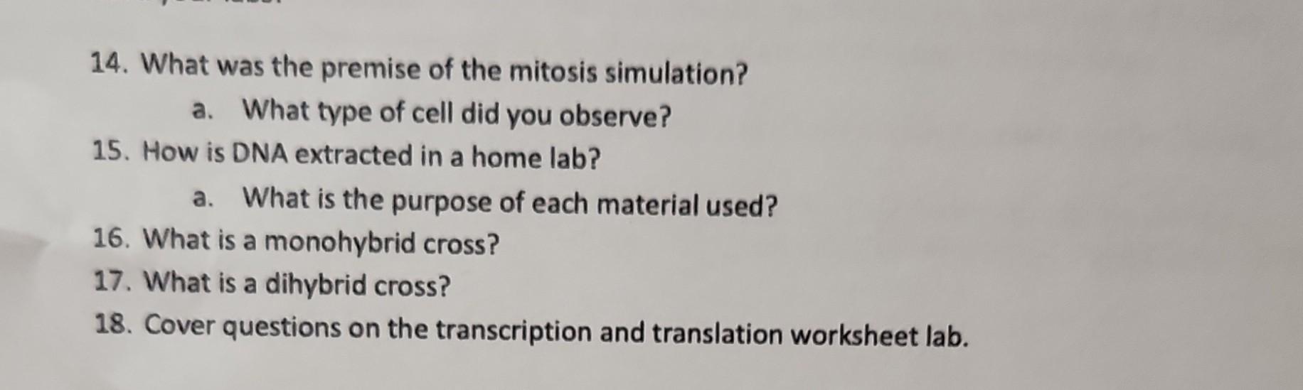 Solved 14. What was the premise of the mitosis simulation? | Chegg.com