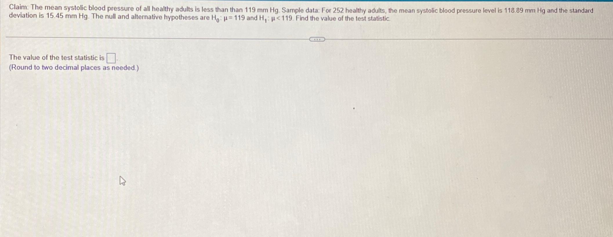 Solved deviation is 15.45mmHg. ﻿The null and alternative | Chegg.com