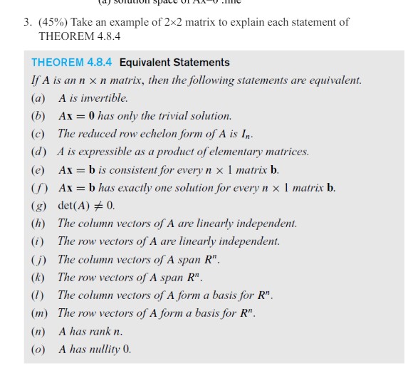 Solved THEOREM 4.8.4THEOREM 4.8.4 ﻿Equivalent StatementsIf A | Chegg.com