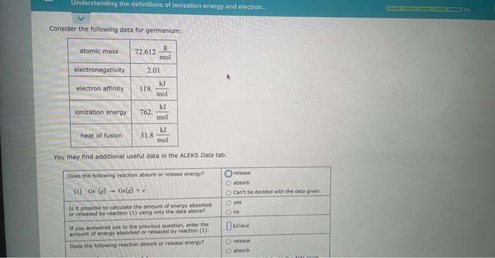Solved Consider the foliowing data for germanium: You mav | Chegg.com