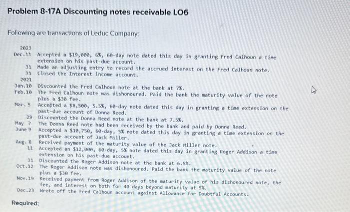 Problem 8-17A Discounting notes receivable LO6 | Chegg.com