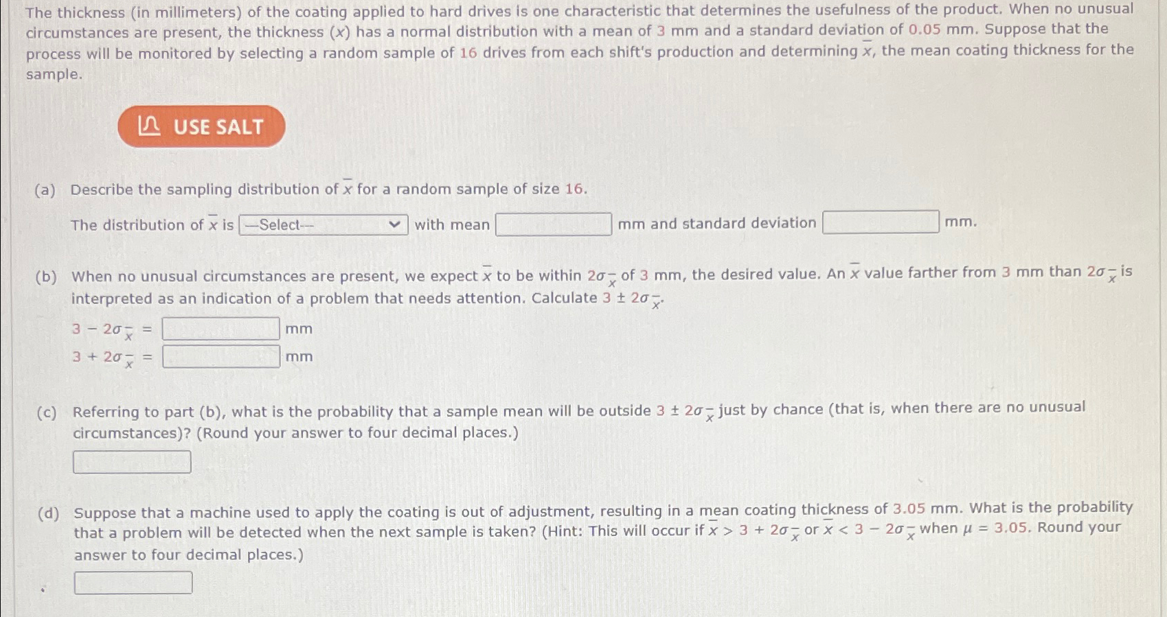 Solved The thickness (in millimeters) ﻿of the coating | Chegg.com