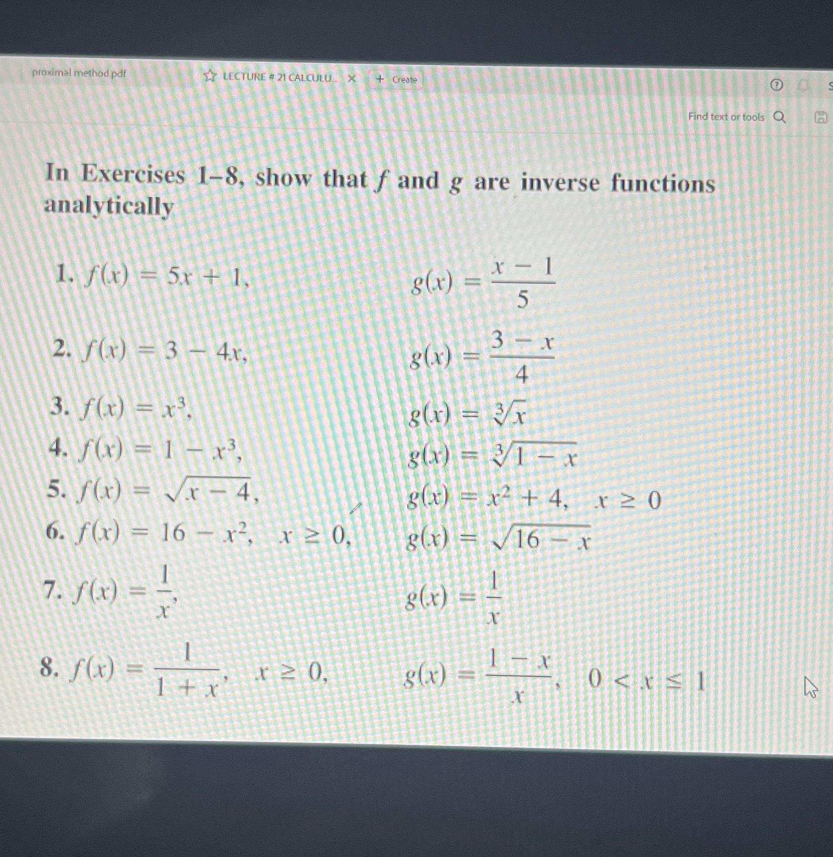 Solved In Exercises 1-8, ﻿show that f ﻿and g ﻿are inverse | Chegg.com