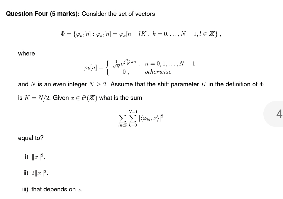 Solved Question Four (5 ﻿marks): Consider the set of | Chegg.com
