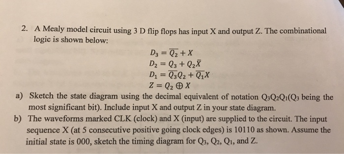 Solved 2. A Mealy model circuit using 3 D flip flops has | Chegg.com