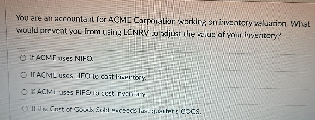 Solved You are an accountant for ACME Corporation working on | Chegg.com