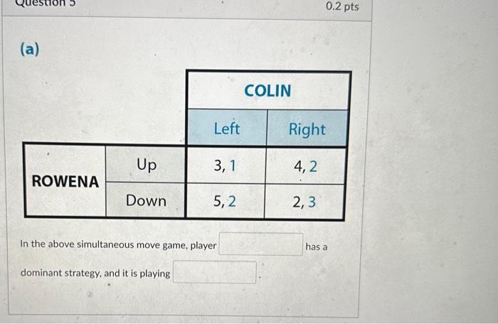 Solved In the above simultaneous move game, player has a | Chegg.com