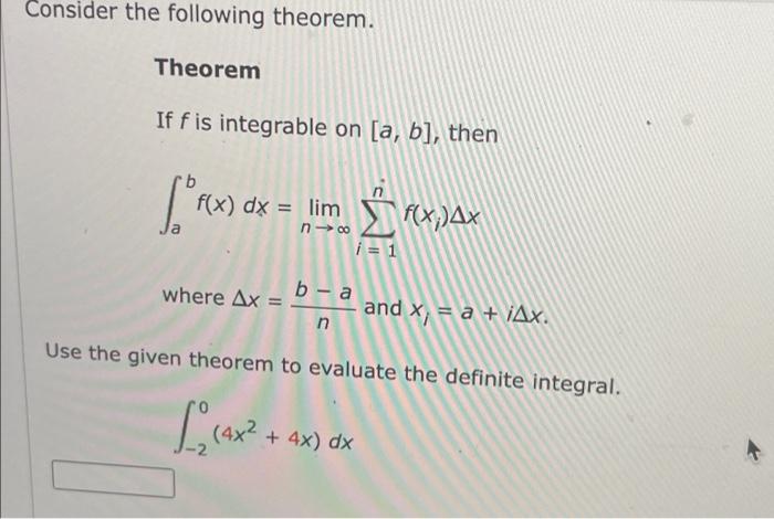 Solved Consider the following theorem. n If fis integrable | Chegg.com