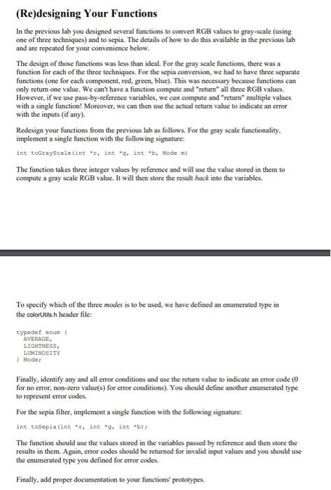 Solved (Re)designing Your Functions In the previous lab you | Chegg.com