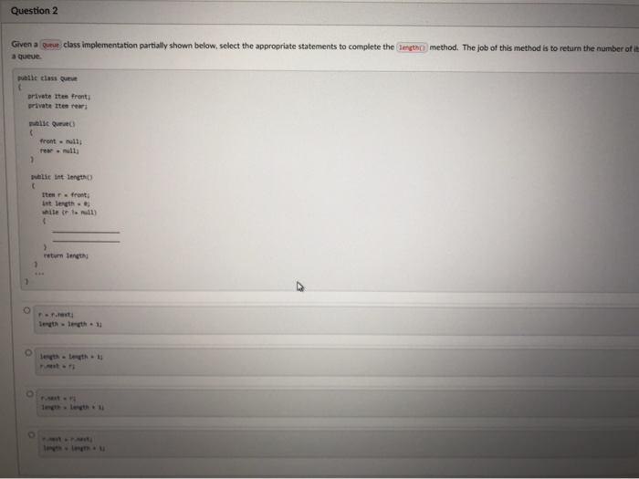 Solved Gestion 2 Question 2 Given a Queue class | Chegg.com