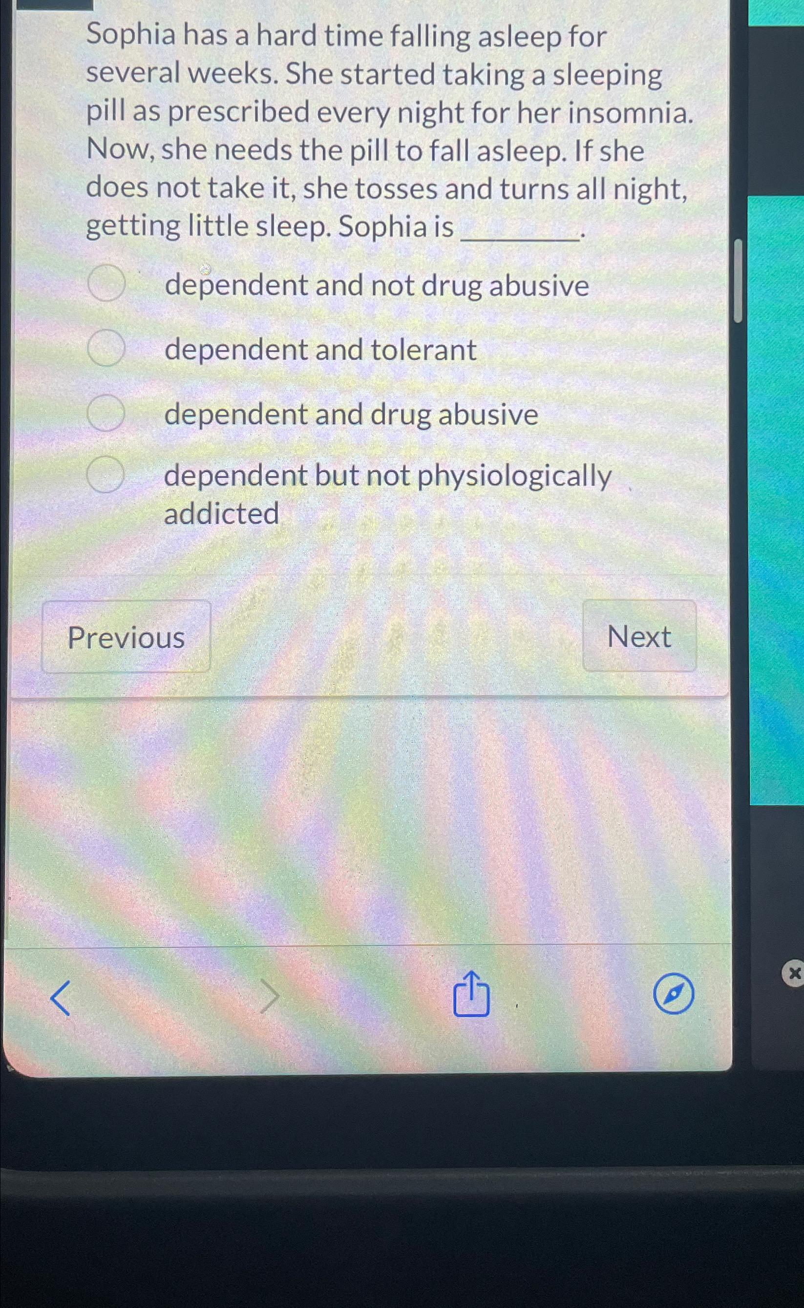 Solved Sophia has a hard time falling asleep for several | Chegg.com