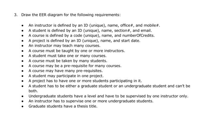 Solved 3. Draw the EER diagram for the following | Chegg.com