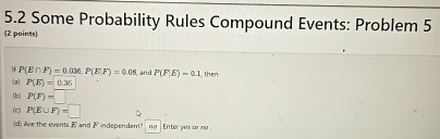 Solved 5.2 ﻿Some Probability Rules Compound Events: Problem | Chegg.com