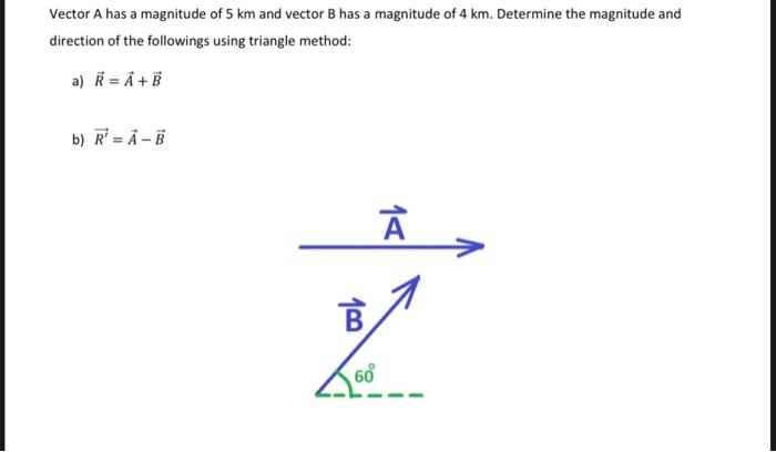 Solved Vector A has a magnitude of 5 km and vector B has a | Chegg.com