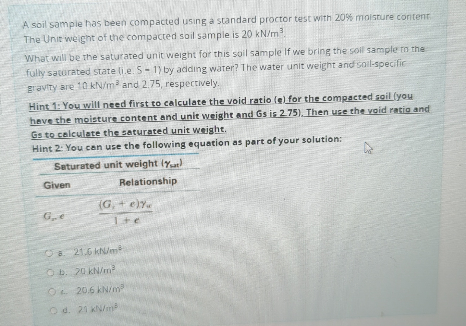 Solved A soil sample has been compacted using a standard | Chegg.com