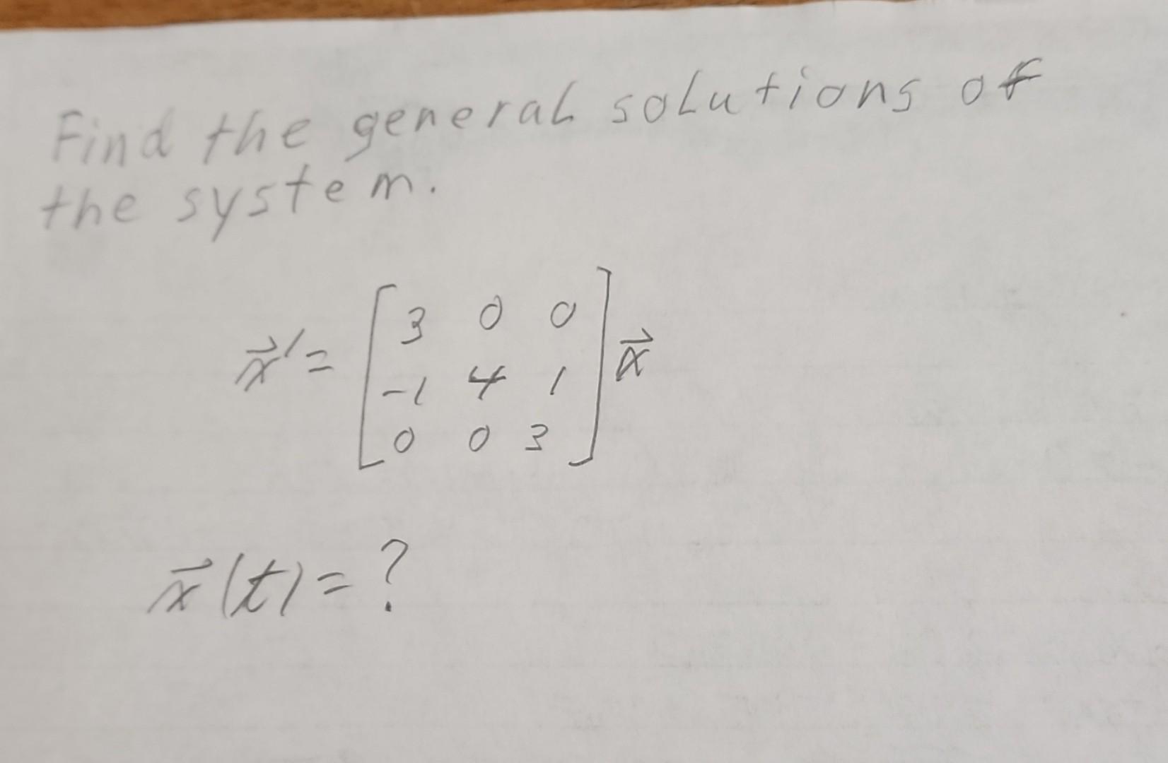 Solved Find the general solutions of the system. | Chegg.com