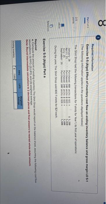 Solved Required information Exercise 5-5 (Algo) Effect of | Chegg.com