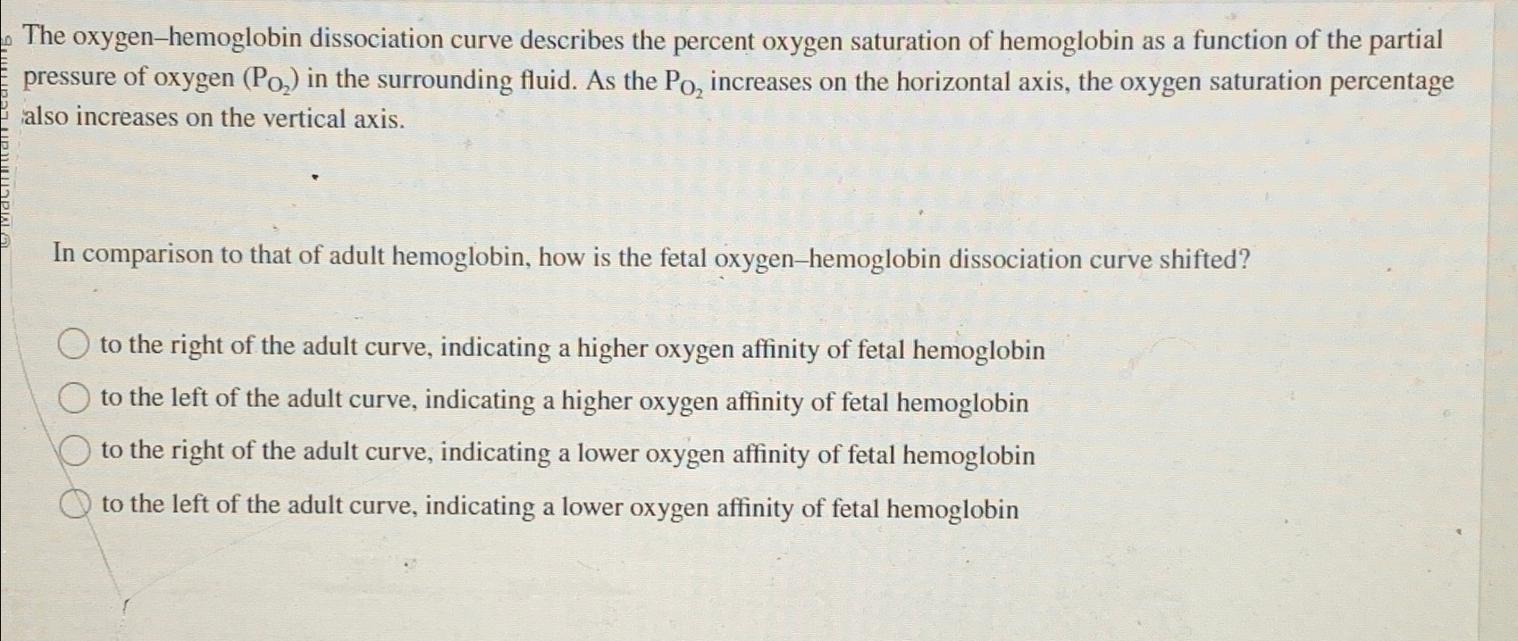 Solved The oxygen-hemoglobin dissociation curve describes | Chegg.com