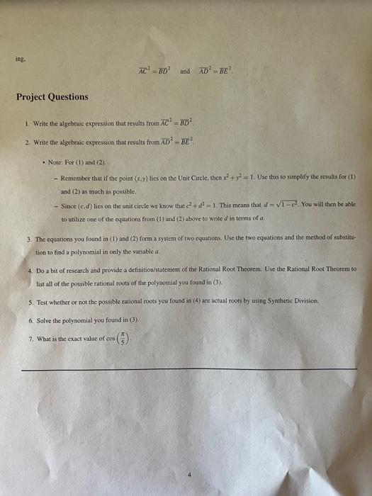 Solved Directions: Complete all of the work for this project | Chegg.com