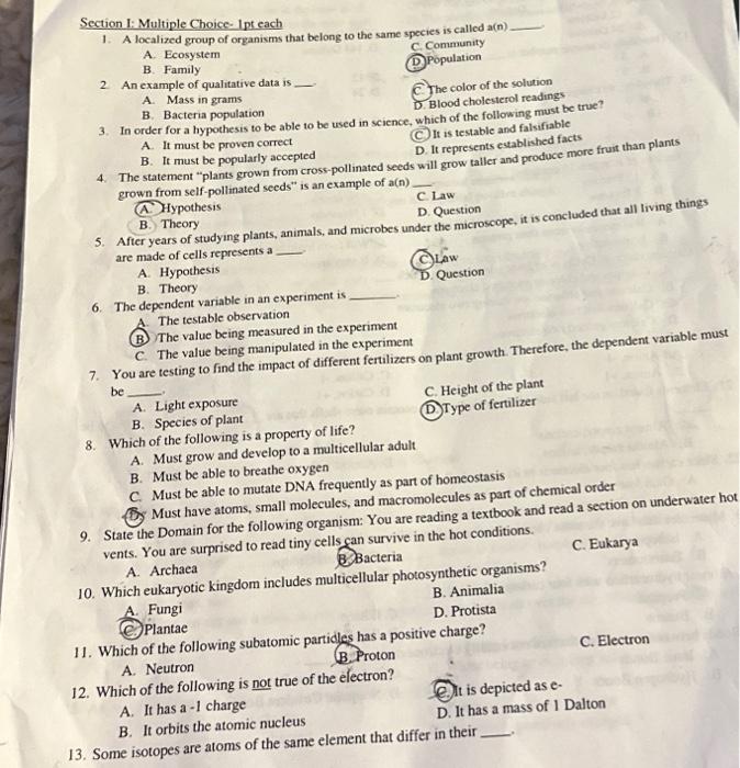 Solved Section I: Multiple Choice- 1pt each 1. A localized | Chegg.com