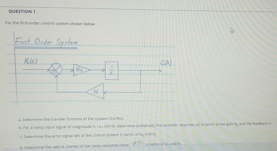 Solved QUESTION 1 For the first-order control system shown | Chegg.com