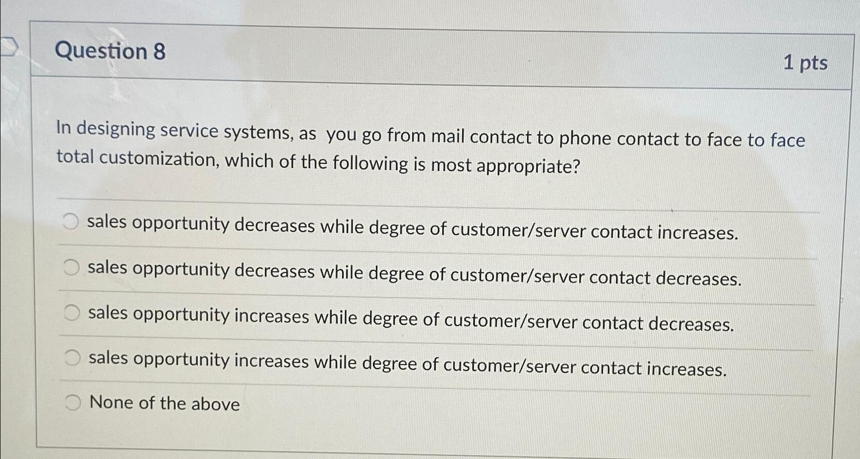 Solved Question 81 ﻿ptsIn designing service systems, as you | Chegg.com