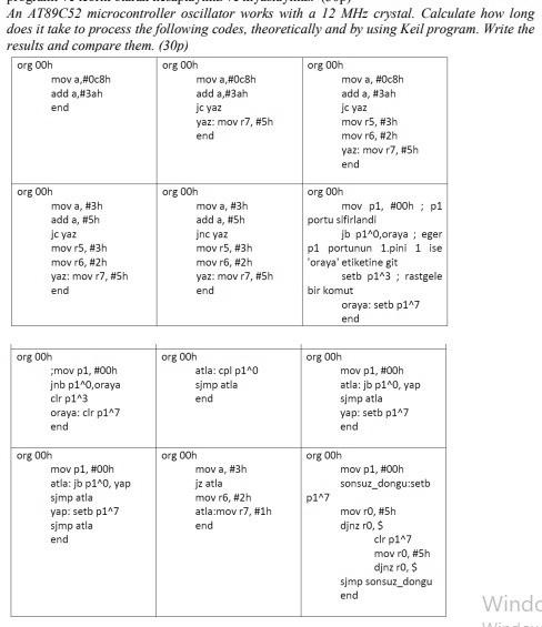 Solved org 00h An AT89C52 microcontroller oscillator works | Chegg.com