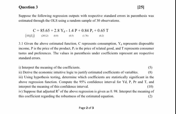 Solved Question 3 [25] Suppose the following regression | Chegg.com