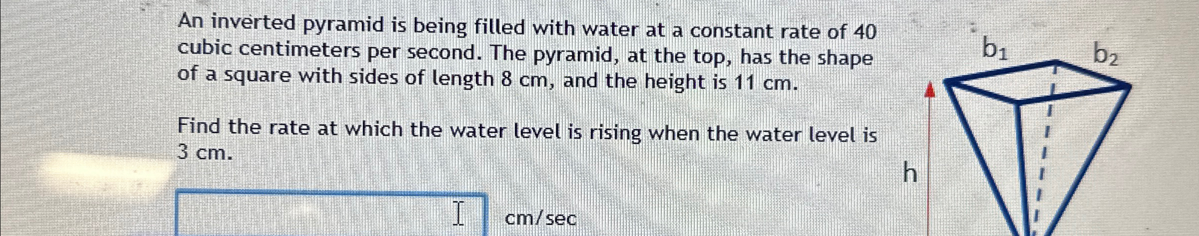 Solved An inverted pyramid is being filled with water at a | Chegg.com