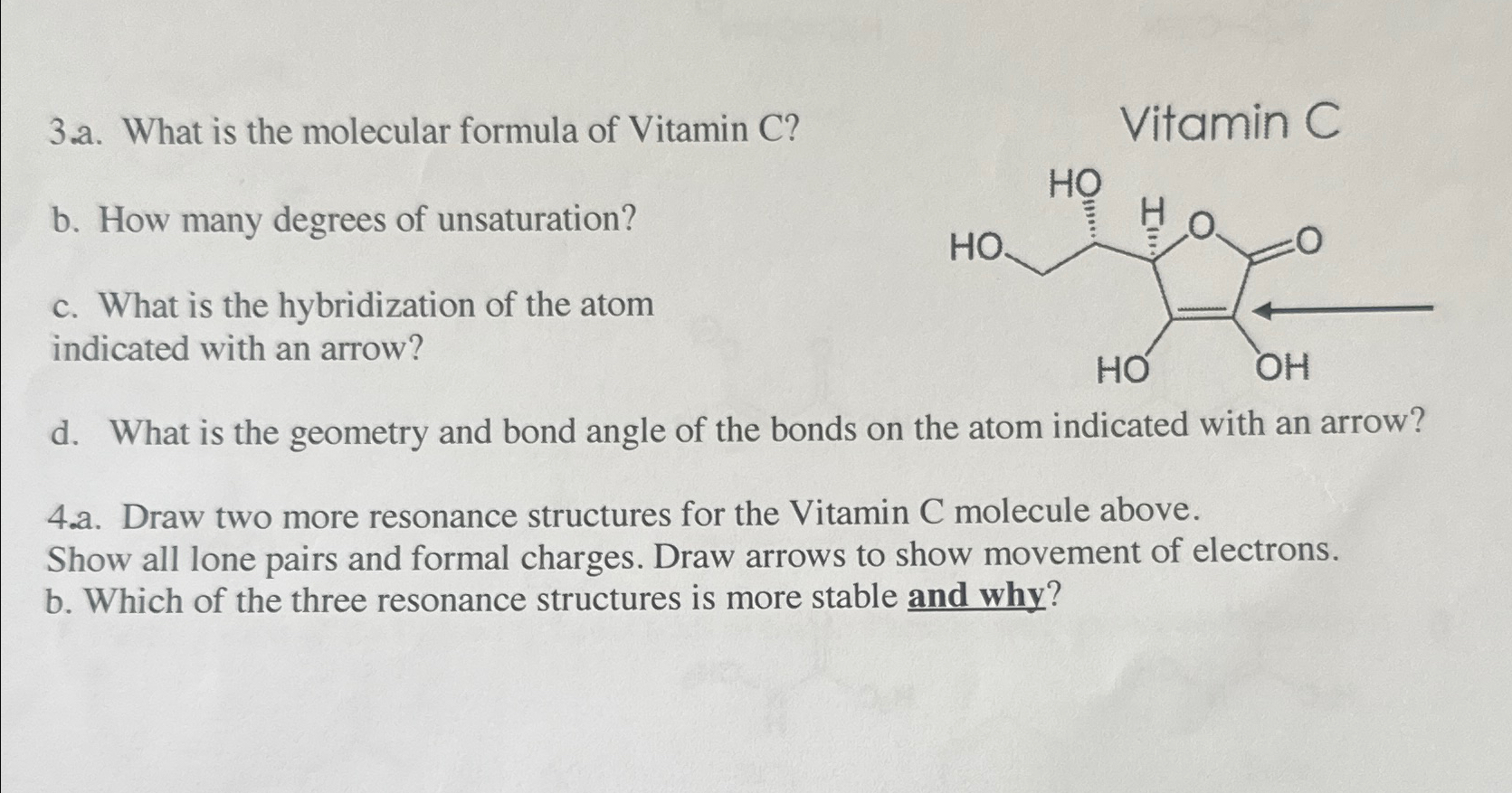 3.a. ﻿What is the molecular formula of Vitamin C?b. | Chegg.com