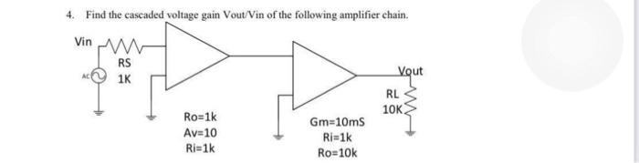 4. Find the cascaded voltage gain Vout Vin of the | Chegg.com