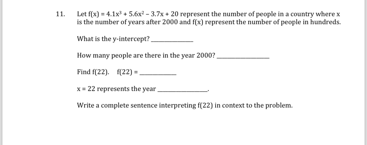 Let f(x)=4.1x3+5.6x2-3.7x+20 ﻿represent the number of | Chegg.com