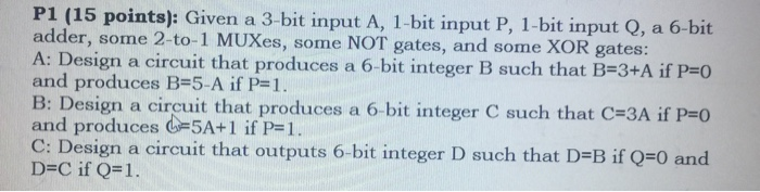 P1 15 Points Given A 3 Bit Input A 1 Bit Input P