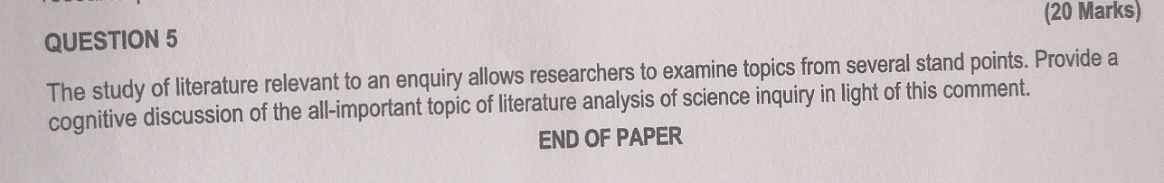 Solved QUESTION 5(20 ﻿Marks)The study of literature relevant | Chegg.com