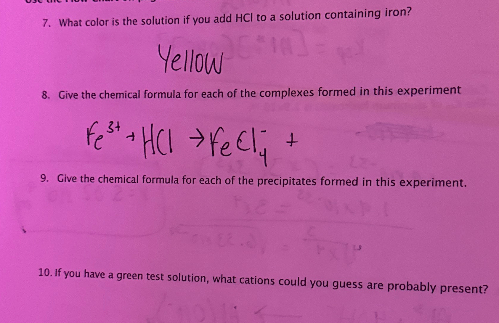 Solved What color is the solution if you add HCl ﻿to a | Chegg.com