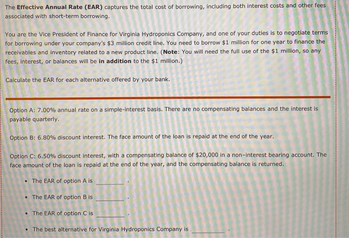 Solved The Effective Annual Rate (EAR) captures the total | Chegg.com