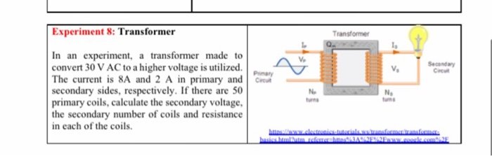 Solved Experiment 8: Transformer Transformer Cut NA In an | Chegg.com