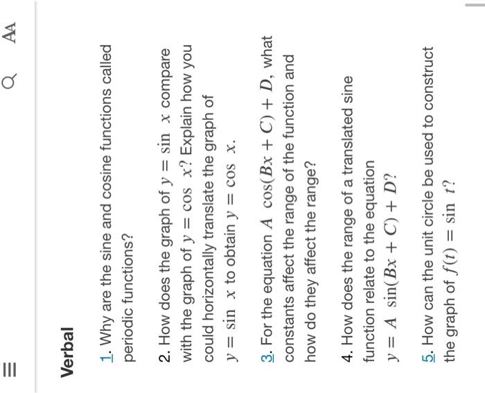 Solved Verbal 1. Why are the sine and cosine functions | Chegg.com