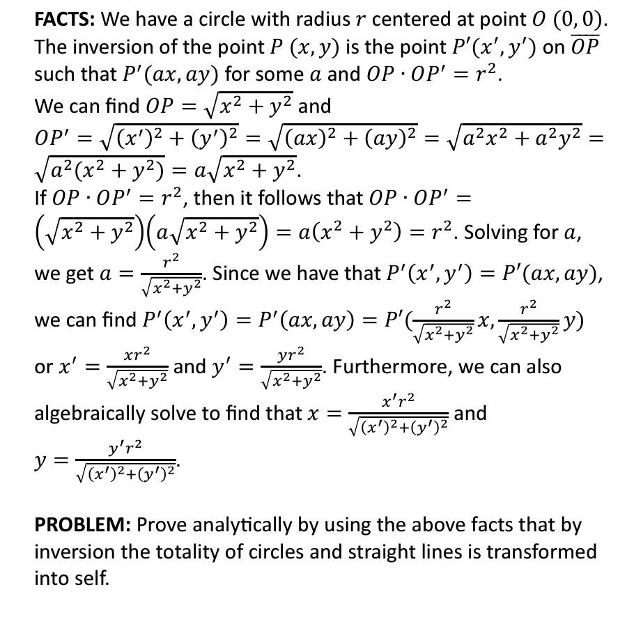 Solved FACTS: We have a circle with radius r centered at | Chegg.com