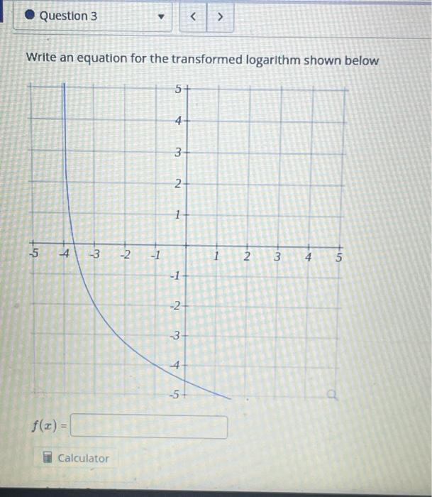 Solved Write an equation for the transformed logarithm shown | Chegg.com