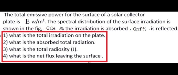 The total emissive power for the surface of a solar | Chegg.com